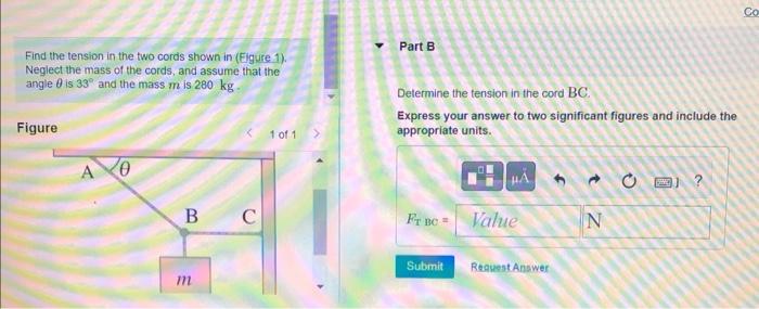 Solved Find the tension in the two cords shown in (Figure | Chegg.com