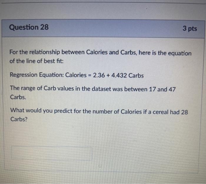 Solved For the relationship between Calories and Carbs, here | Chegg.com