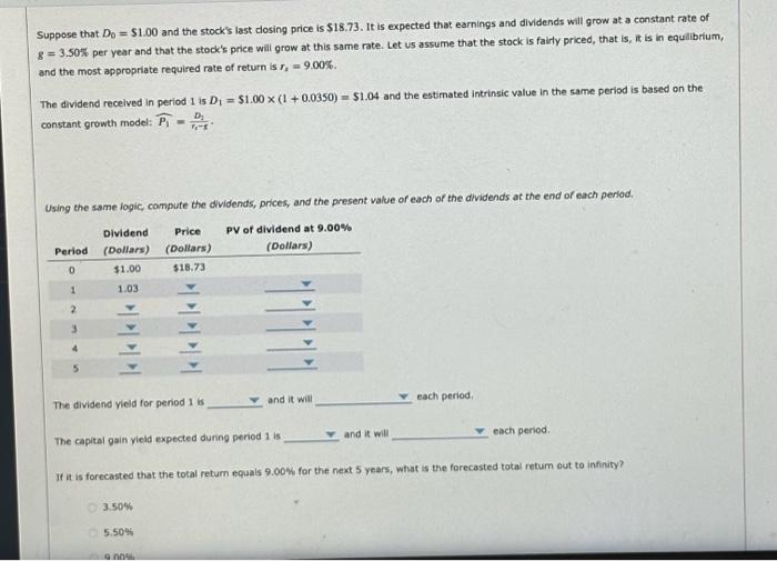 Solved Suppose that D0=$1.00 and the stock's last dosing | Chegg.com