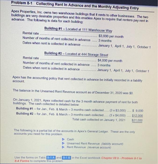 Solved problem 8-1 Collecting rent in advance and tge | Chegg.com Solved problem 8-1 Collecting rent in advance and tge | Chegg.com