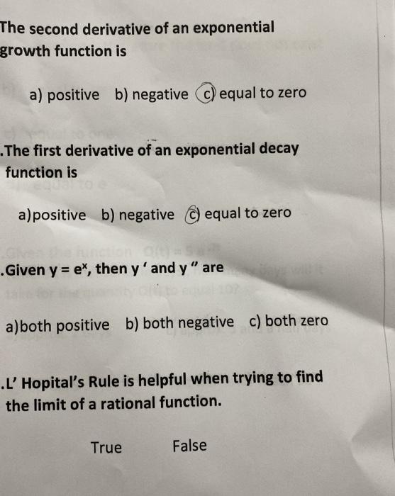 Solved The second derivative of an exponential growth | Chegg.com