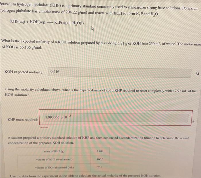 otassium hydrogen phthalate (KHP) is a primary | Chegg.com