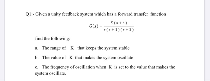 Solved :- Given a unity feedback system which has a forward | Chegg.com