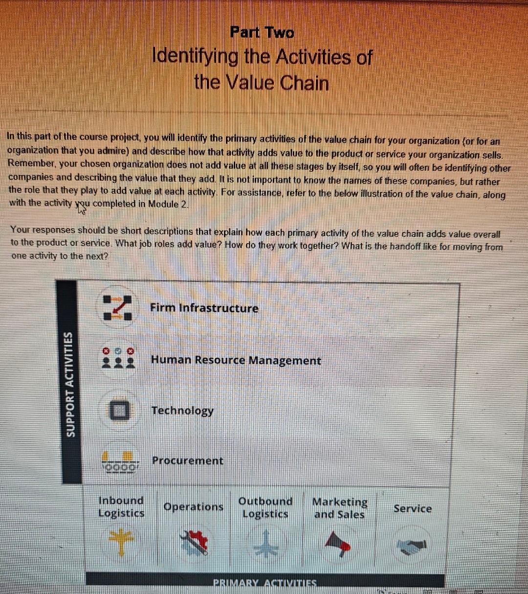 Solved Part Two Identifying the Activities of the Value | Chegg.com