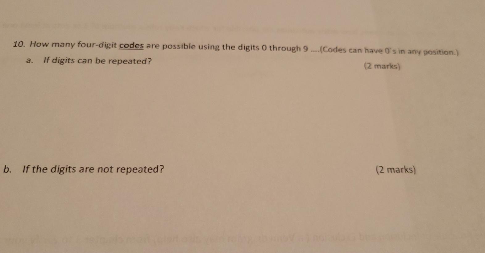 Solved 10. How many four-digit codes are possible using the | Chegg.com