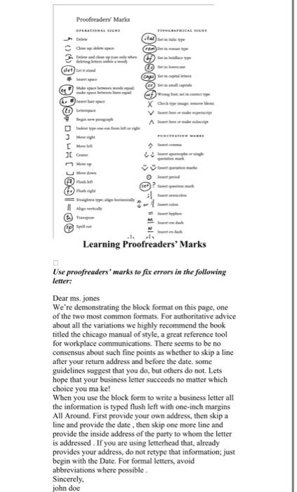 Use proofreaders' marks to fix errors in the | Chegg.com