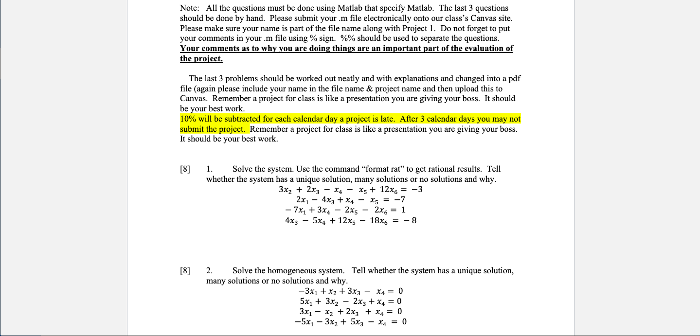 Solved Note: All the questions must be done using Matlab | Chegg.com