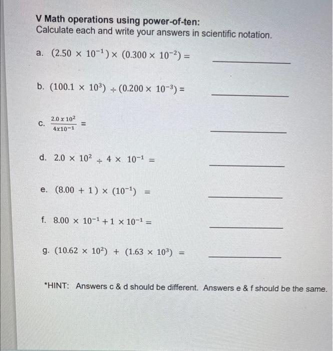 Solved V Math operations using power-of-ten: Calculate each | Chegg.com