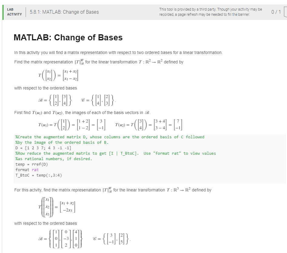 Solved MATLAB: Change of BasesIn this activity you will find | Chegg.com