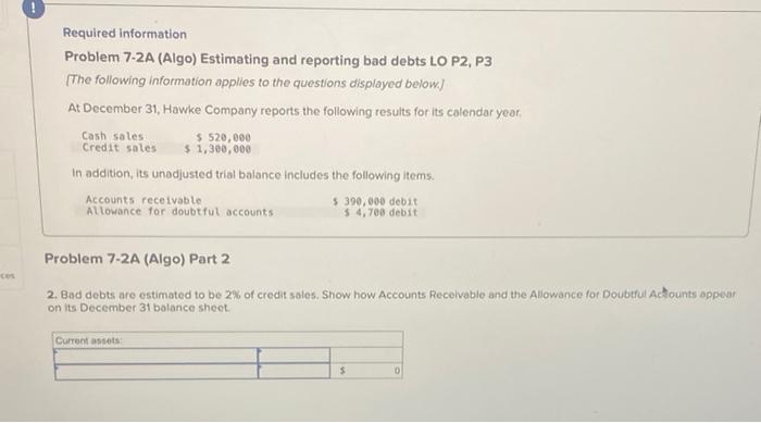 Solved Required information Problem 7-2A (Algo) Estimating | Chegg.com