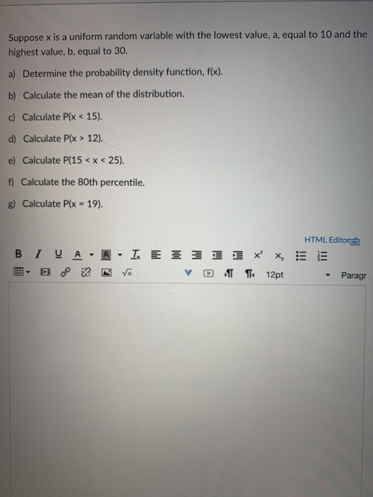 Solved Suppose x is a uniform random variable with the | Chegg.com