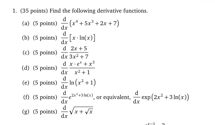 Solved (35 ﻿points) ﻿Find the following derivative | Chegg.com