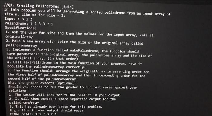 Solved 1/Q1. Creating Palindromes (5pts] In this problem you | Chegg.com