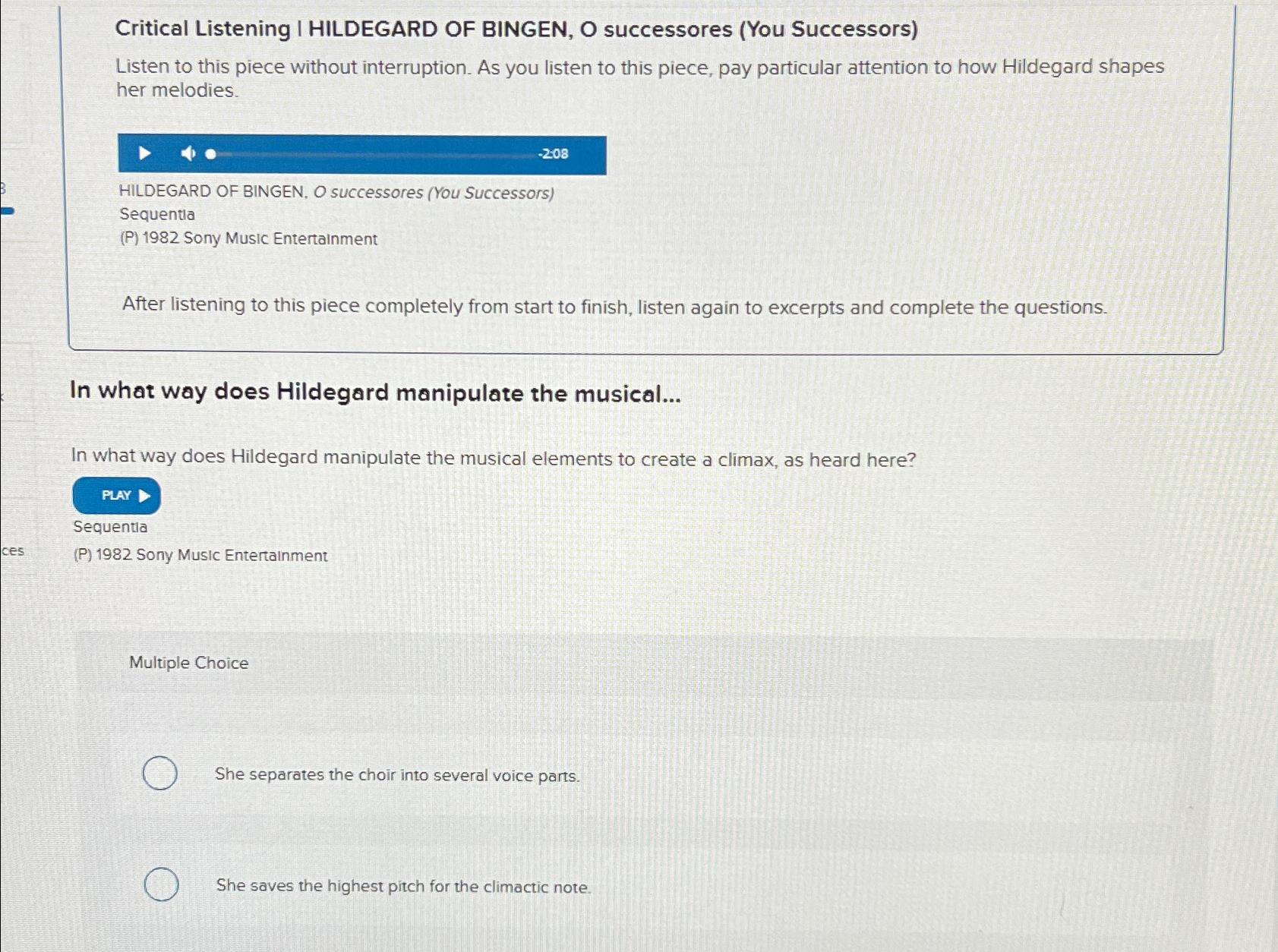 Solved Critical Listening I HILDEGARD OF BINGEN, O | Chegg.com