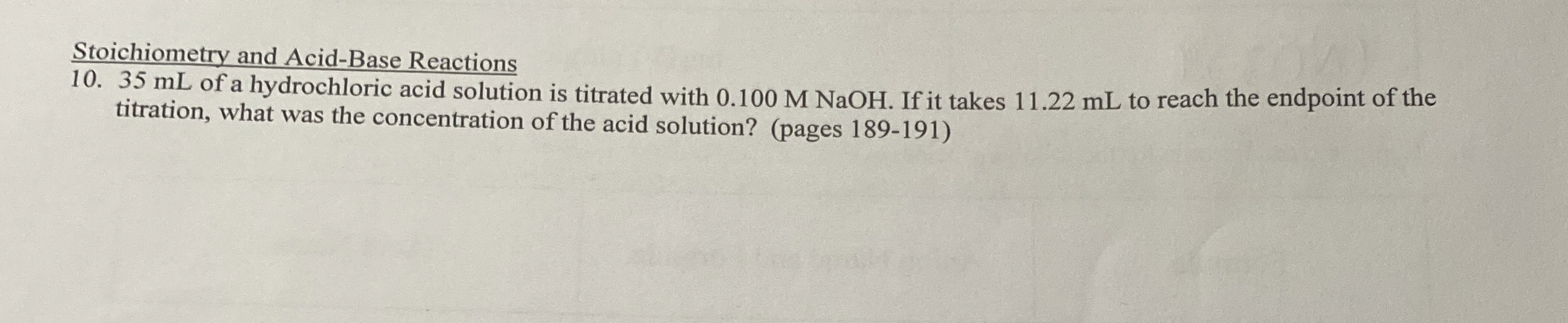 Solved Stoichiometry and Acid-Base Reactions10. 35 ﻿mL of a | Chegg.com