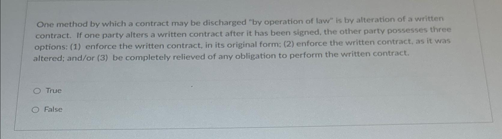 Solved One method by which a contract may be discharged "by | Chegg.com