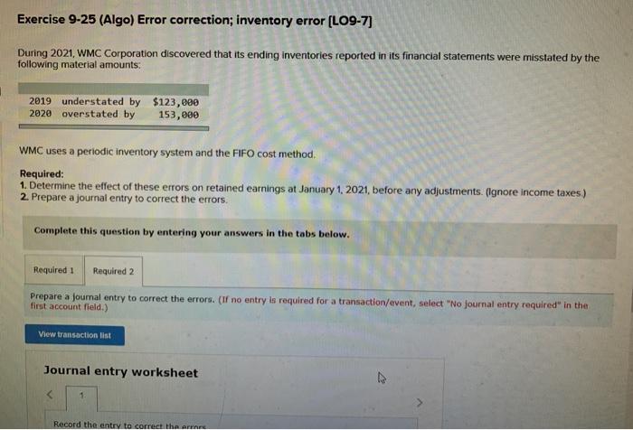 Solved Exercise 9-25 (Algo) Error correction; inventory | Chegg.com