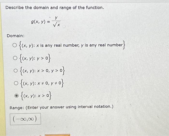 Solved Describe the domain and range of the function. | Chegg.com