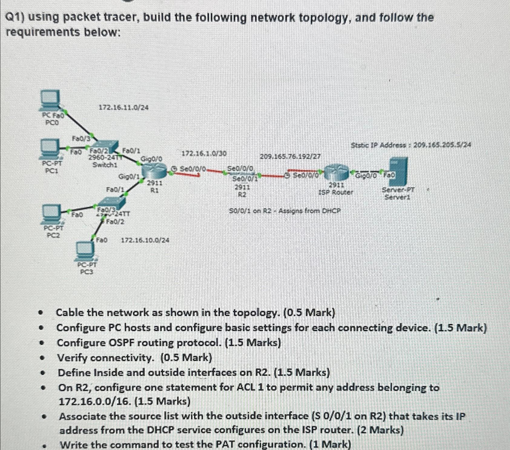 Solved Q1) ﻿using packet tracer, build the following network | Chegg.com
