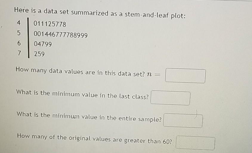 Solved Here is a data set summarized as a stem-and-leaf | Chegg.com