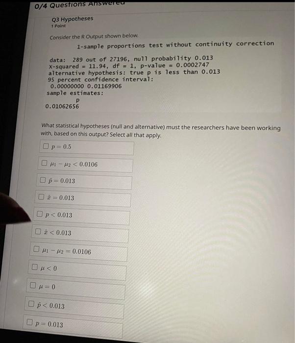 Solved Q3 Hypotheses I Point Consider the R Output shown | Chegg.com