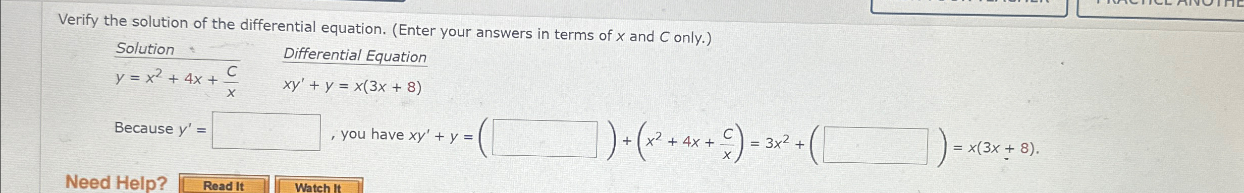 Solved Verify the solution of the differential equation. | Chegg.com
