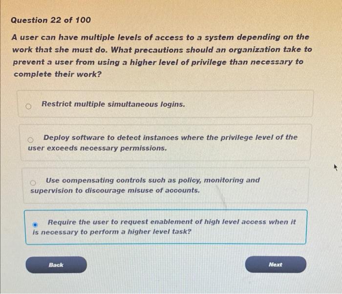 Solved A user can have multiple levels of access to a system | Chegg.com