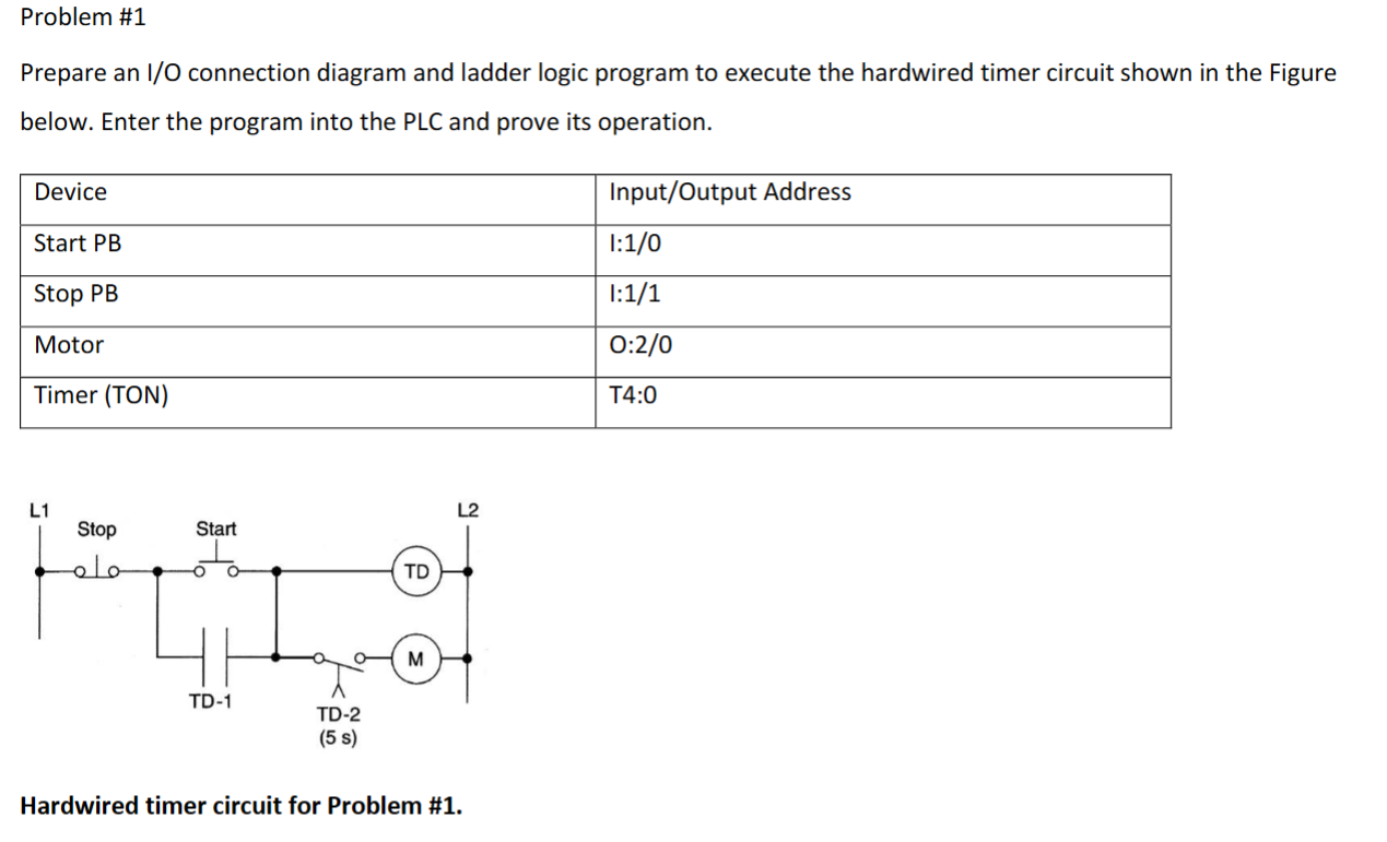 Solved Prepare an I/O connection diagram and ladder logic | Chegg.com