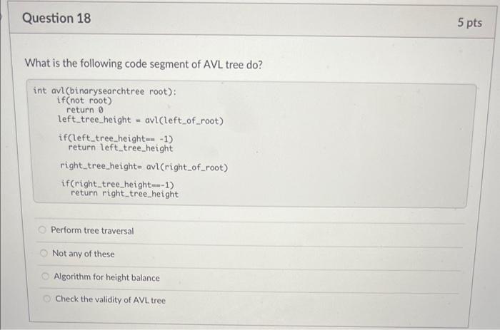 Solved What is the following code segment of AVL tree do? | Chegg.com