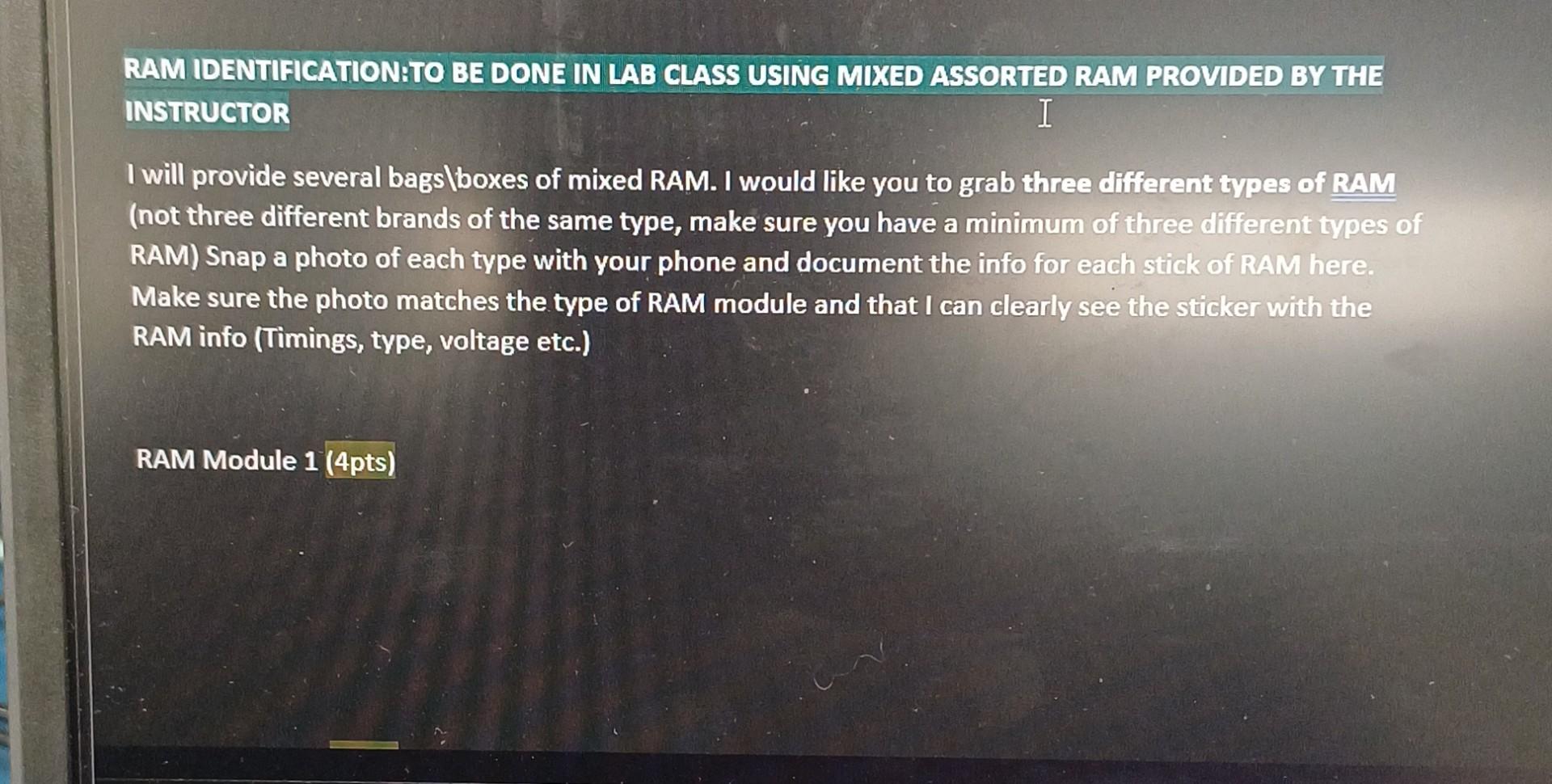 Solved RAM IDENTIFICATIONATO BE DONE IN LAB CLASS USING | Chegg.com