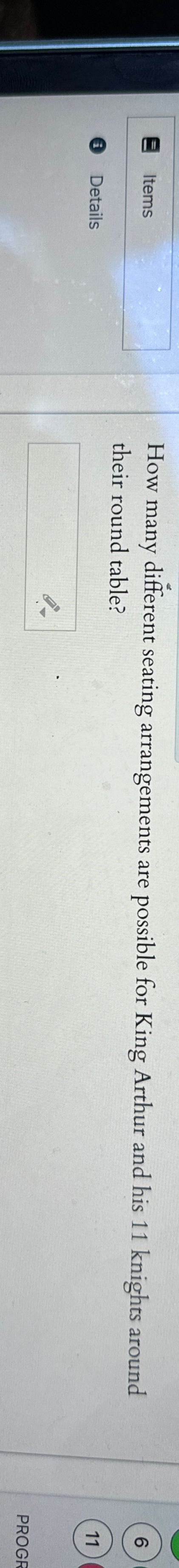 Solved ItemsHow many different seating arrangements are | Chegg.com