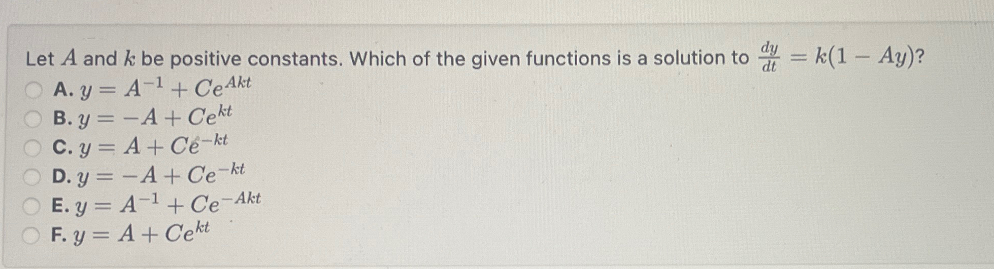 Solved Let A and k ﻿be positive constants. Which of the | Chegg.com
