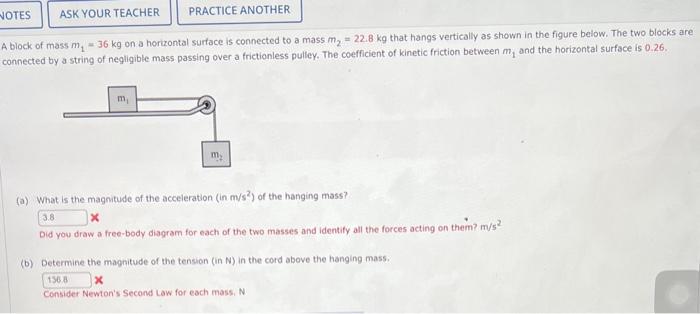 Solved ick of mass m1=36 kg on a horizontal surface is | Chegg.com