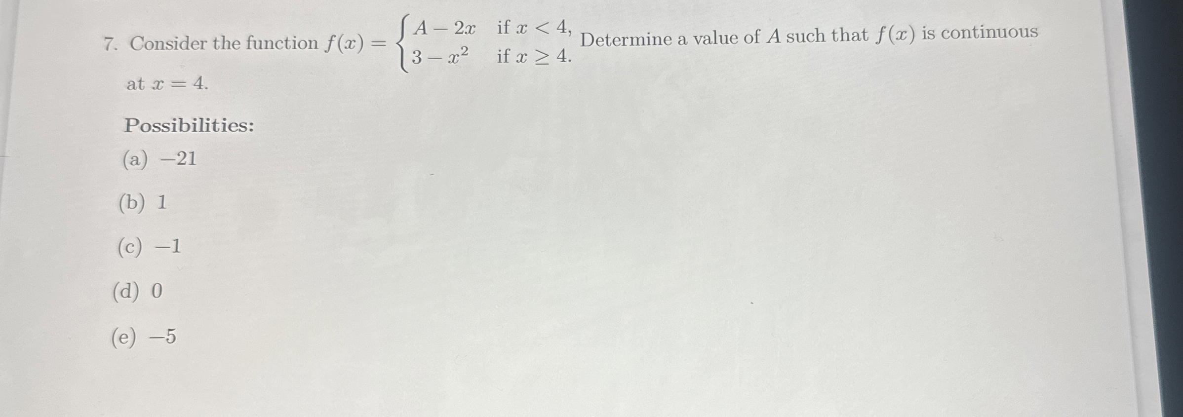 Solved Consider the function f(x)={A-2x if x