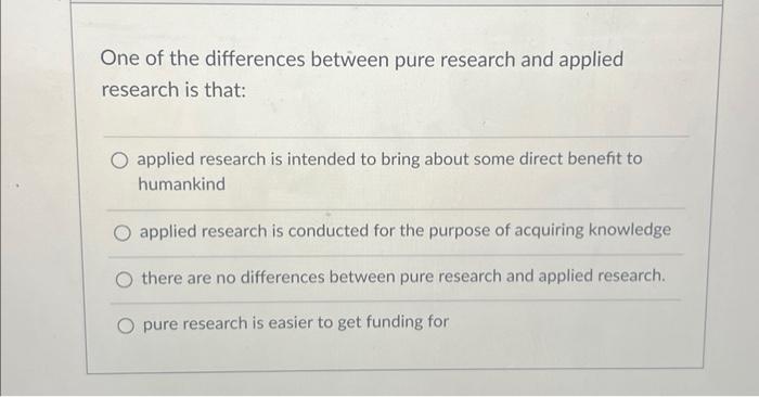 Solved One of the differences between pure research and | Chegg.com