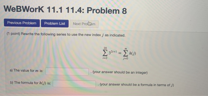 Solved WebWork 11.1 11.4: Problem 3 Previous Problem Problem | Chegg.com