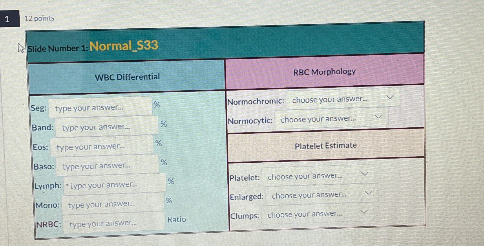 Solved 112 ﻿points\table[[Slide Number 1: Normal_S33],[WBC | Chegg.com