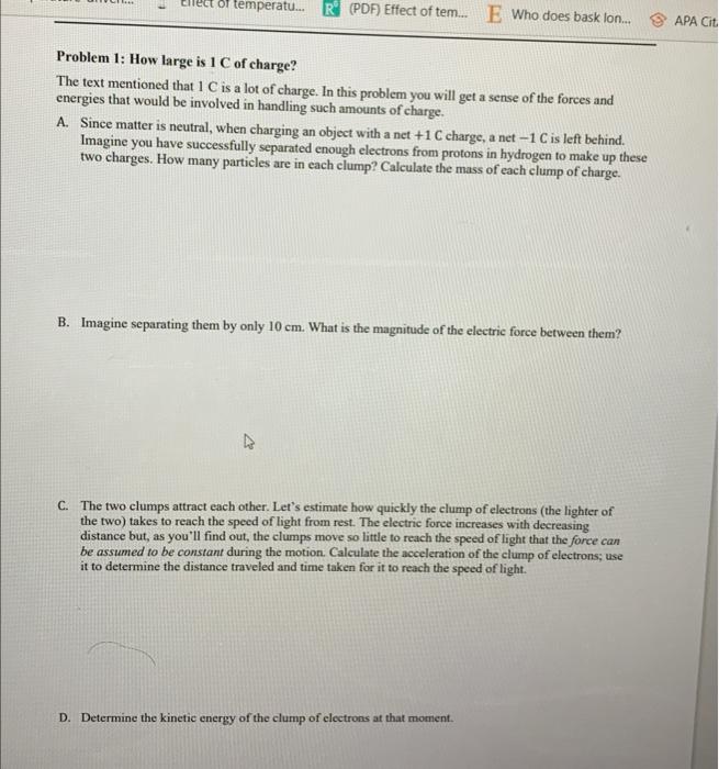 Solved Problem 1: How large is 1C of charge? The text | Chegg.com