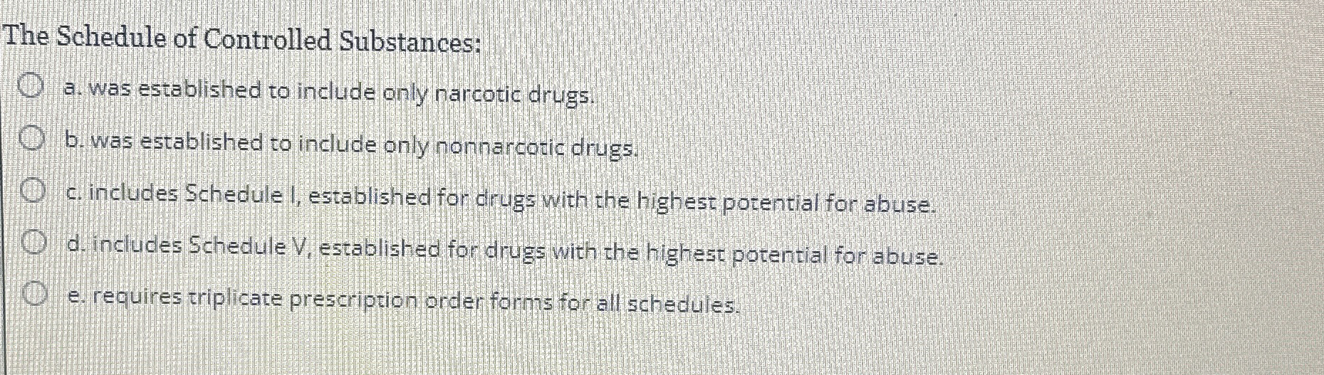 Solved The Schedule of Controlled Substances:a. ﻿was | Chegg.com