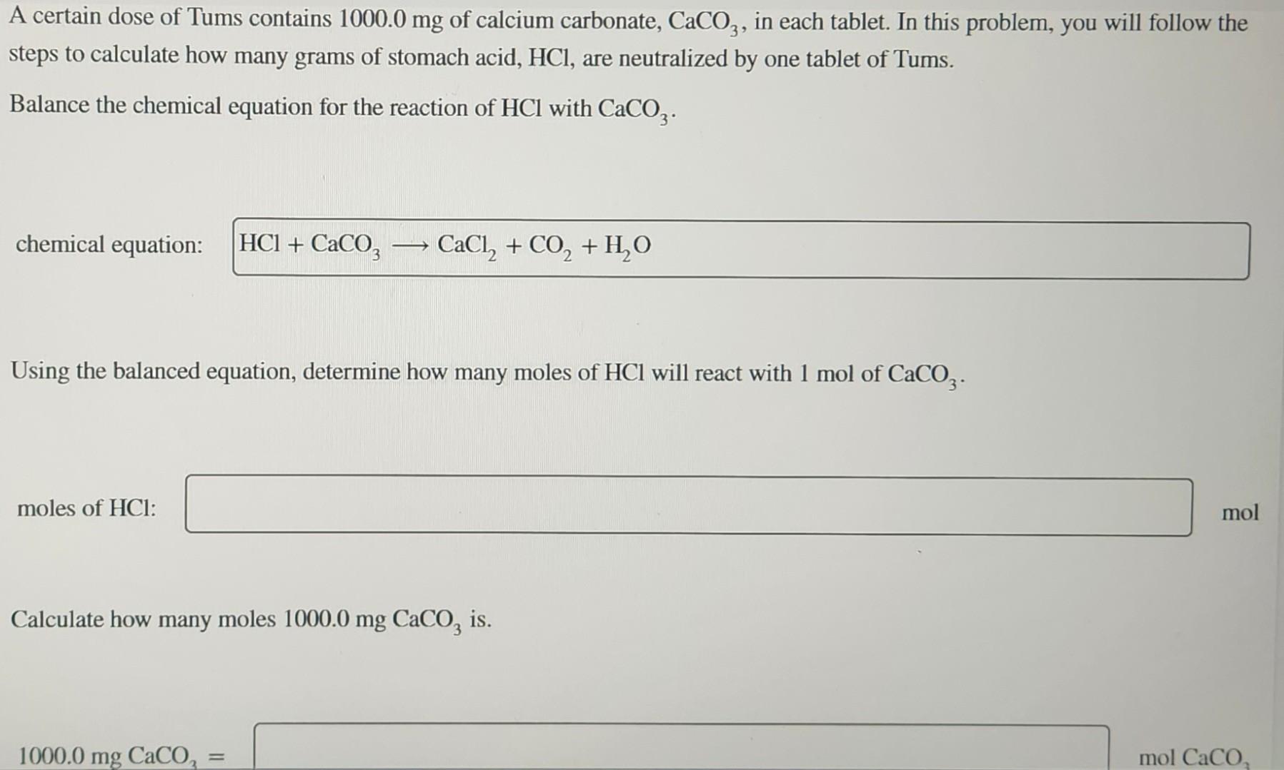 Solved A certain dose of Tums contains 1000.0mg of calcium | Chegg.com