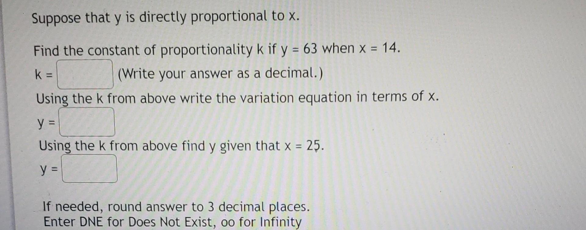 Solved Suppose that y is directly proportional to x. Find | Chegg.com