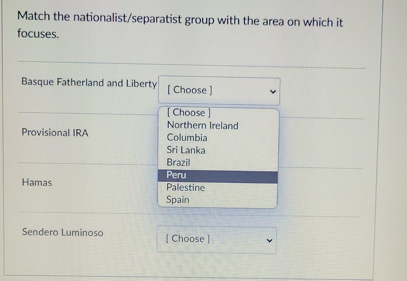 Solved Match the nationalist/separatist group with the area | Chegg.com