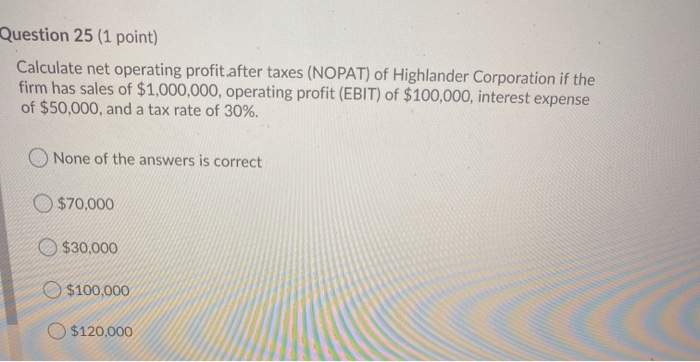 Solved Question 25 (1 point) Calculate net operating profit | Chegg.com