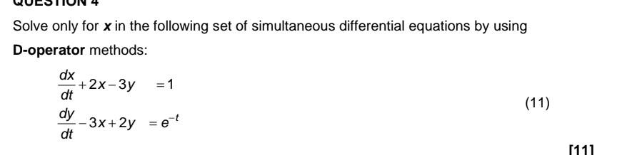 Solved Solve only for x in the following set of simultaneous | Chegg.com