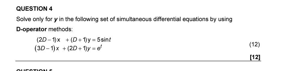 Solved Solve only for y in the following set of simultaneous | Chegg.com
