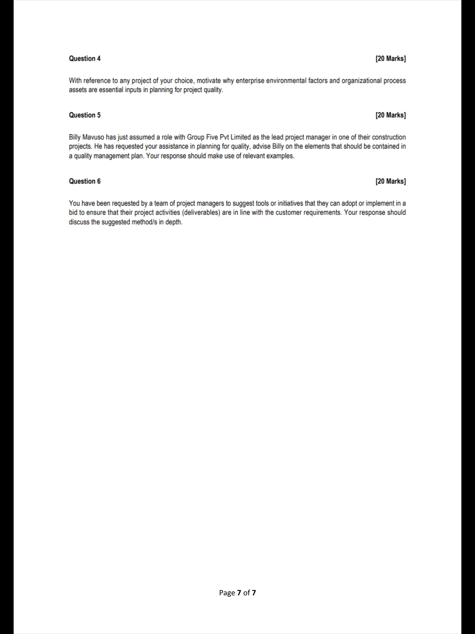 Solved Question 4[20 ﻿Marks]With reference to any project of | Chegg.com