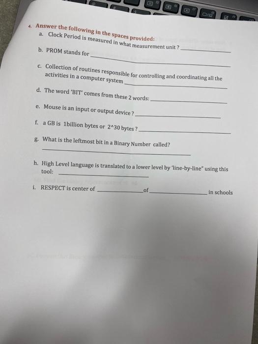 Solved 4 Answer The Following In The Spaces Provided A