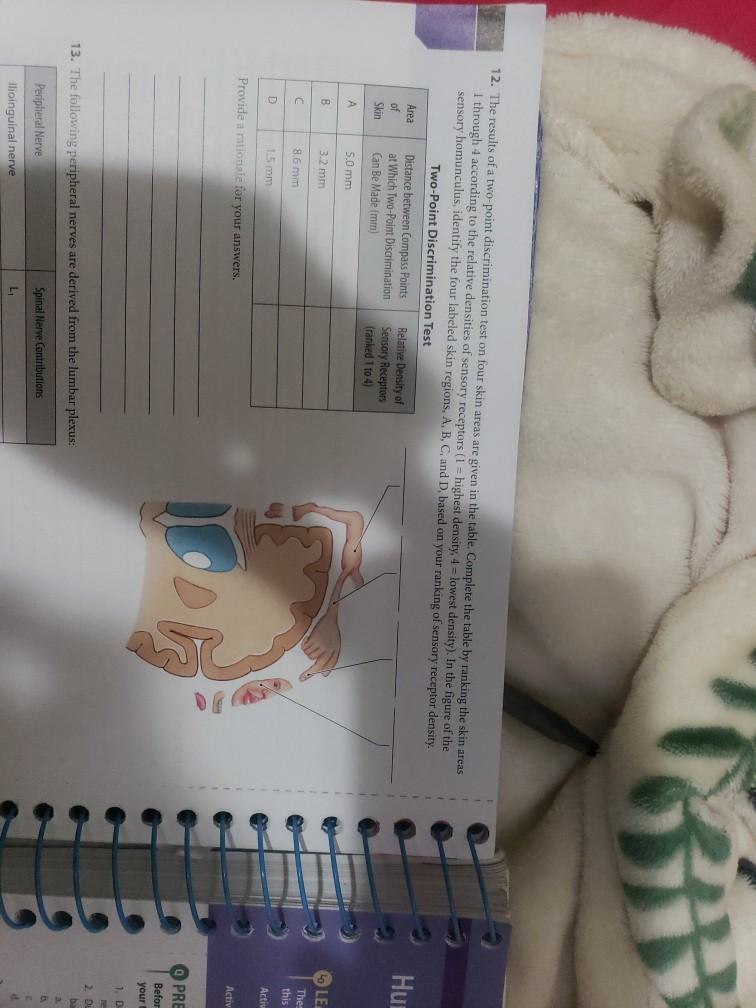 12. The results of a two-point discrimination test on | Chegg.com