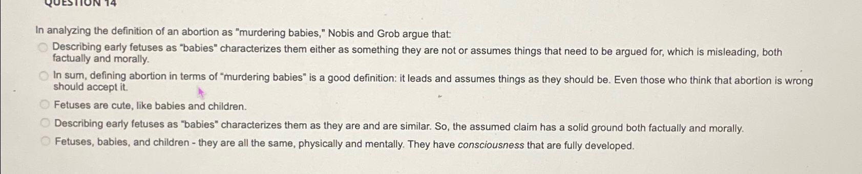 Solved In analyzing the definition of an abortion as | Chegg.com