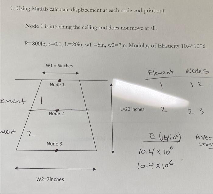 Solved 1. Using Matlab calculate displacement at each node | Chegg.com